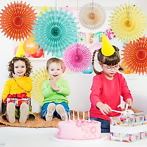 SUNBEAUTY Pack of 11 Peach Pink Yellow Mint Green Hanging Honeycomb Round Paper Fans for Birthday Baby Shower Bachelorette Anniversary Wedding Photo Booth Backdrop Party Decoration