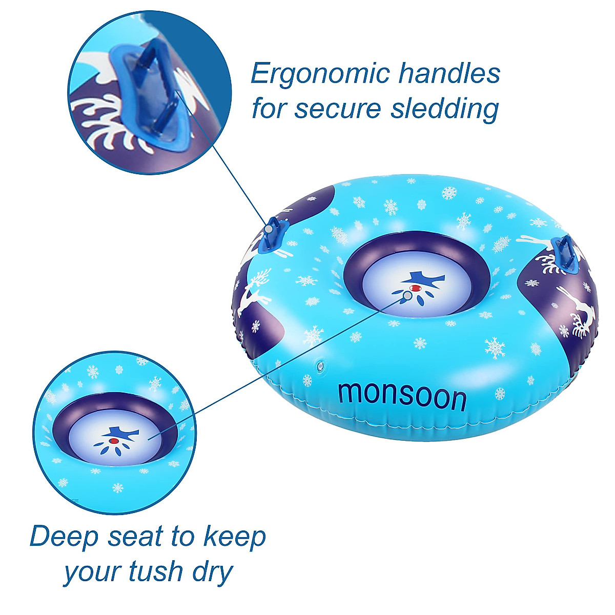 monsoon [Glider] Luxury Snow Tube for Sledding Heavy Duty Sleds with Handles for Adults - Blue