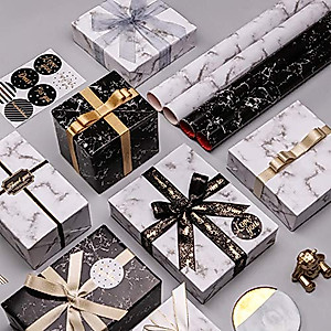 WRAPAHOLIC Wrapping Paper Roll - Marble Reversible for Birthday, Holiday, Wedding, Baby Shower - 4 Rolls - 30 inch X 120 inch Per Roll