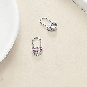 YFN Heart Safety Pin Earrings Sterling Silver Hoop Earrings for Women Drop Dangle Cartilage Earring Gifts (Pink)