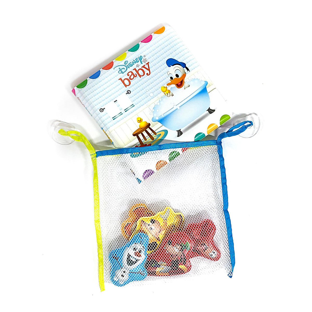 Disney Baby Bath Time Books - Activity Books for kids, Bath book, 6 Padded suction cups, 1 Mesh bag