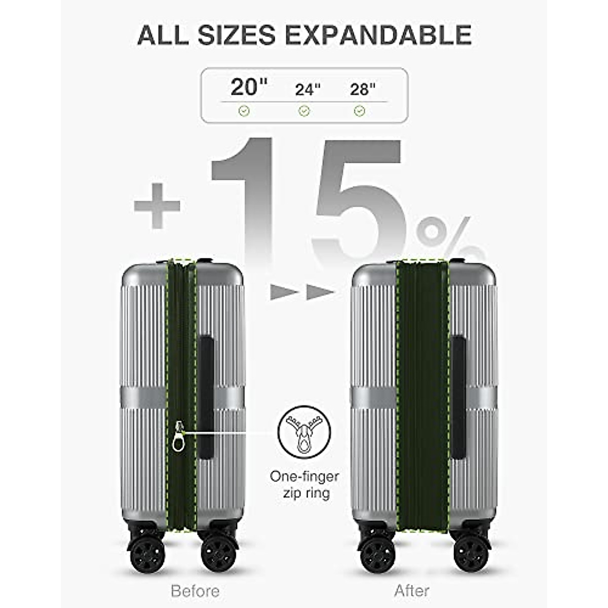 LUGGEX PC Silver Carry On Luggage 22x14x9 Airline Approved with Spinner Wheels - Hard Shell Expandable Suitcase