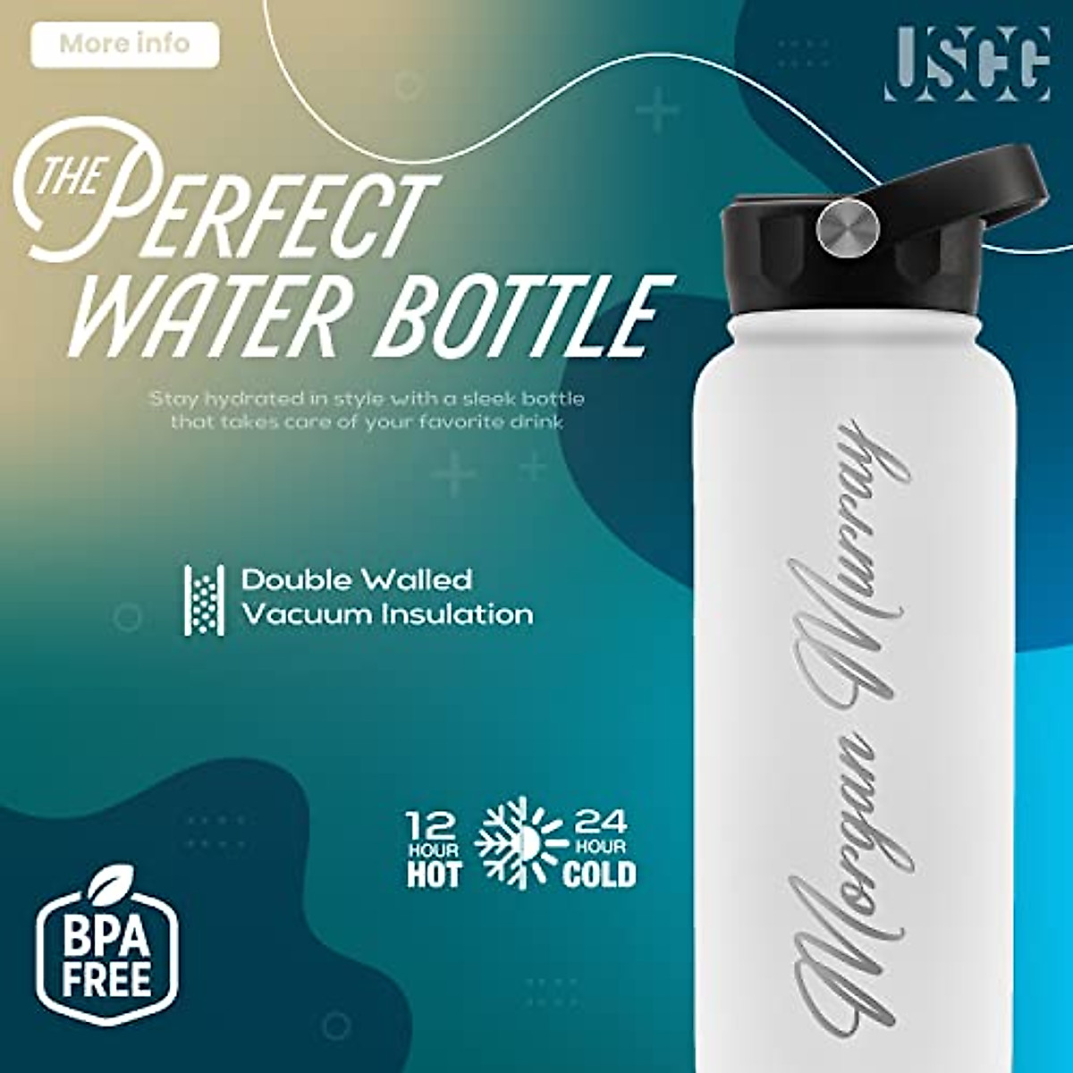 Personalized Water Bottle with Straw & Lid - 18 Oz, 9 Colors, Engraved 8 Designs - Sports Water Bottle Customized with Name or Text