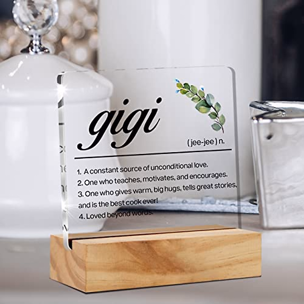 Gigi Gift Grandma Gifts From Grandchildren, Gigi Definition Desk Decor Grandma Best Gigi Acrylic Desk Plaque Sign with Wood Stand Home Office Desk Sign Keepsake