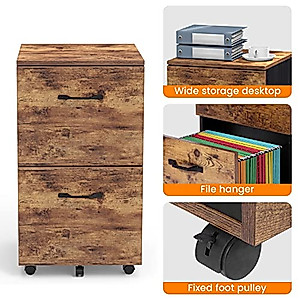 Tcpuolr Filing Cabinet with 2 Drawers, Wood Filing Cabinet with Rolling, Rustic File Cabinets for Home Office, Under Desk Storage