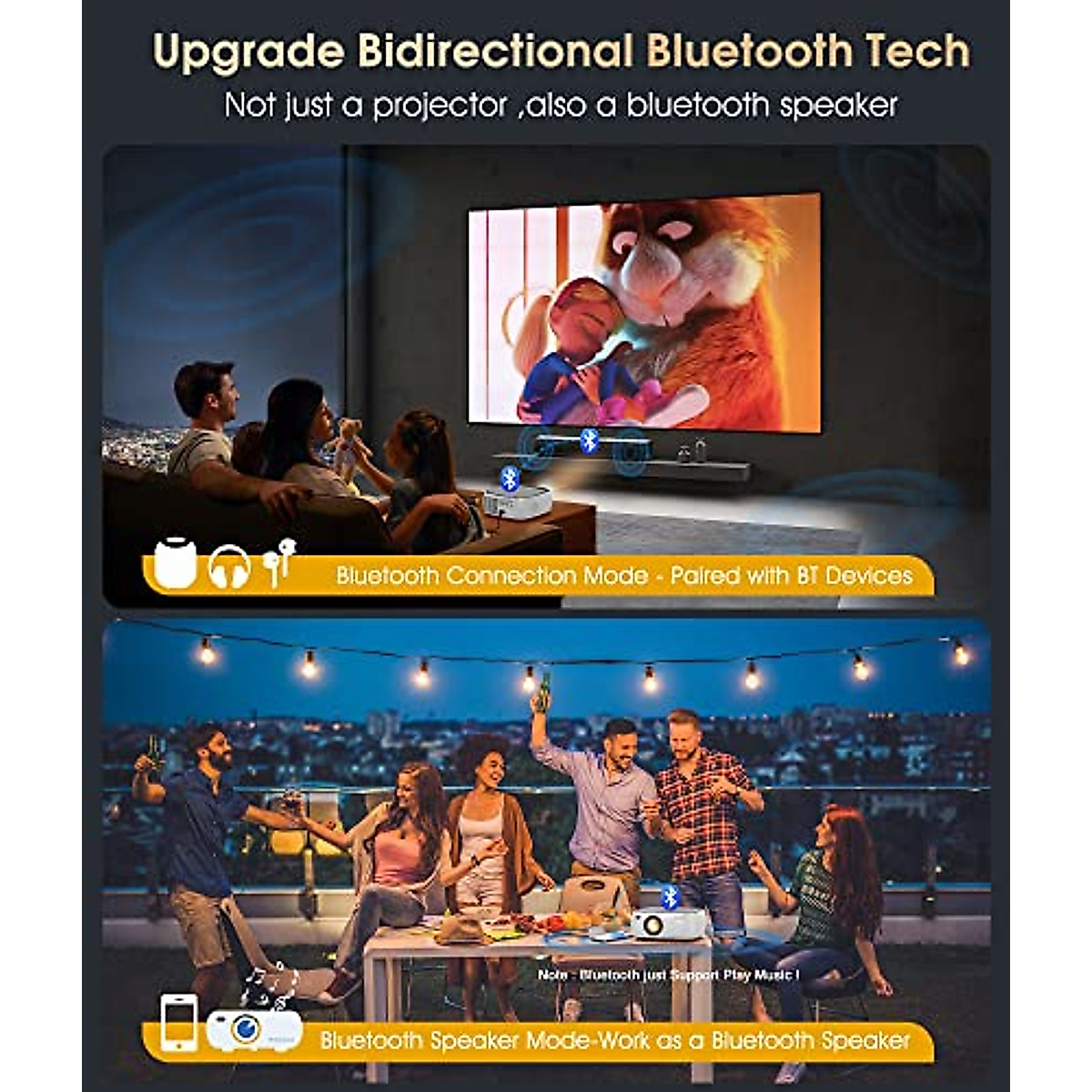 5G WiFi 1080P Projector Bluetooth 4K Supported - BIGASUO 420 ANSI Outdoor Movie Projector with 4D/4P Keystone & 50% Zoom, Portable Home Theater HD Video Projector for PS4, TV Stick, Laptop, Phone