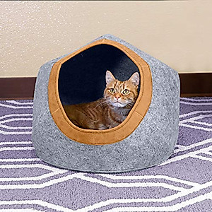 Kitty City Felt Round Bed, Warm and Cozy cat Bed, Gray