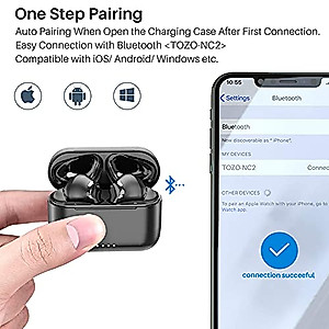 TOZO NC2 Hybrid Active Noise Cancelling Wireless Earbuds, in-Ear Detection Headphones, IPX6 Waterproof Bluetooth 5.2 Stereo Earphones, Immersive Sound Premium Deep Bass Headset, Black (Renewed)