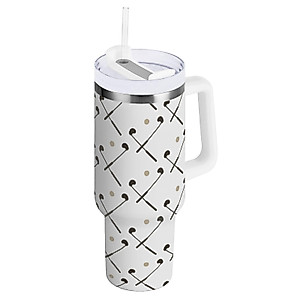 Retro Golf Clubs Balls Grey Tumbler with Handle and Straw Lid, 30 oz Insulated Coffee Cup Stainless Steel Water Bottle Travel Mug Cupholder Friendly,Gifts for Women Men
