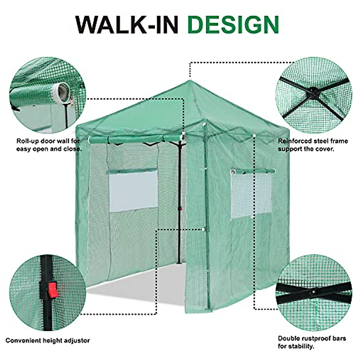 ABCCANOPY 8'x6' Pop Up Greenhouse Walk-in Garden Greenhouse for Indoor Outdoor Gardening with Roll-Up Door and Windows