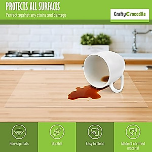 CraftyCrocodile Clear Plastic Placemats Set of 6 - Table Protector for Dining Room, Kitchen Counter, Office Desk, Painting Table, Shelves - Multi-Use, Flexible, Durable, Wipeable Plastic Sheets 18x12