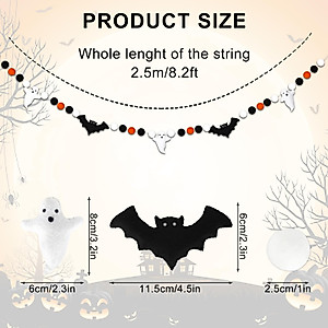 AnyDesign 8.2Ft Halloween Felt Garland Cute 3D Ghosts Bats Hanging Banner Orange White Black Pom Pom Ball Garland for Halloween Party Supplies Fireplace Wall Home Decoration