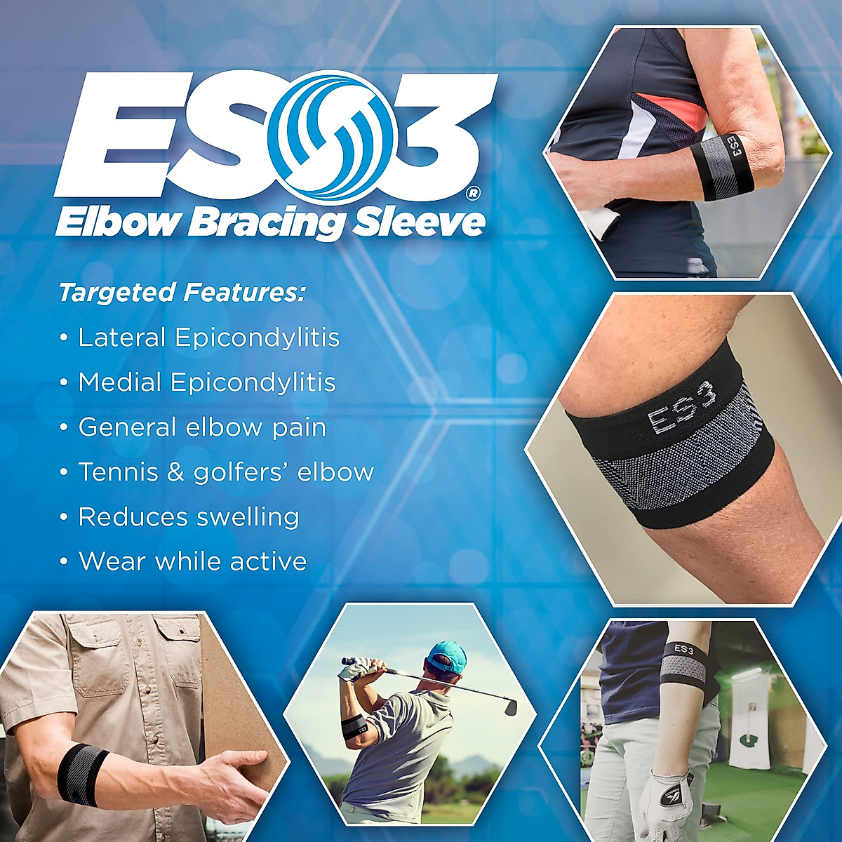 OrthoSleeve Elbow Brace ES3 Designed to Help with Tennis Elbow, Golfer's Elbow, General Elbow Pain, and Forearm Pain