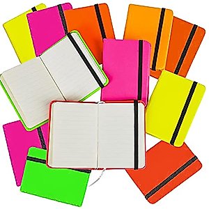 ArtCreativity Neon Notebooks for Kids, Set Of 12, Colorful Office Supplies, Journals For Boys And Girls with Bookmark And Rubber Closure, Back To School Gifts, Stationery Supplies For Children