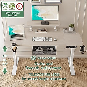 BUNOEM Height Adjustable Electric Standing Desk with One Drawer, Table with Storage Shelf, Sit & Stand Home Office Desk with Storage Space (Oak, 55x30)