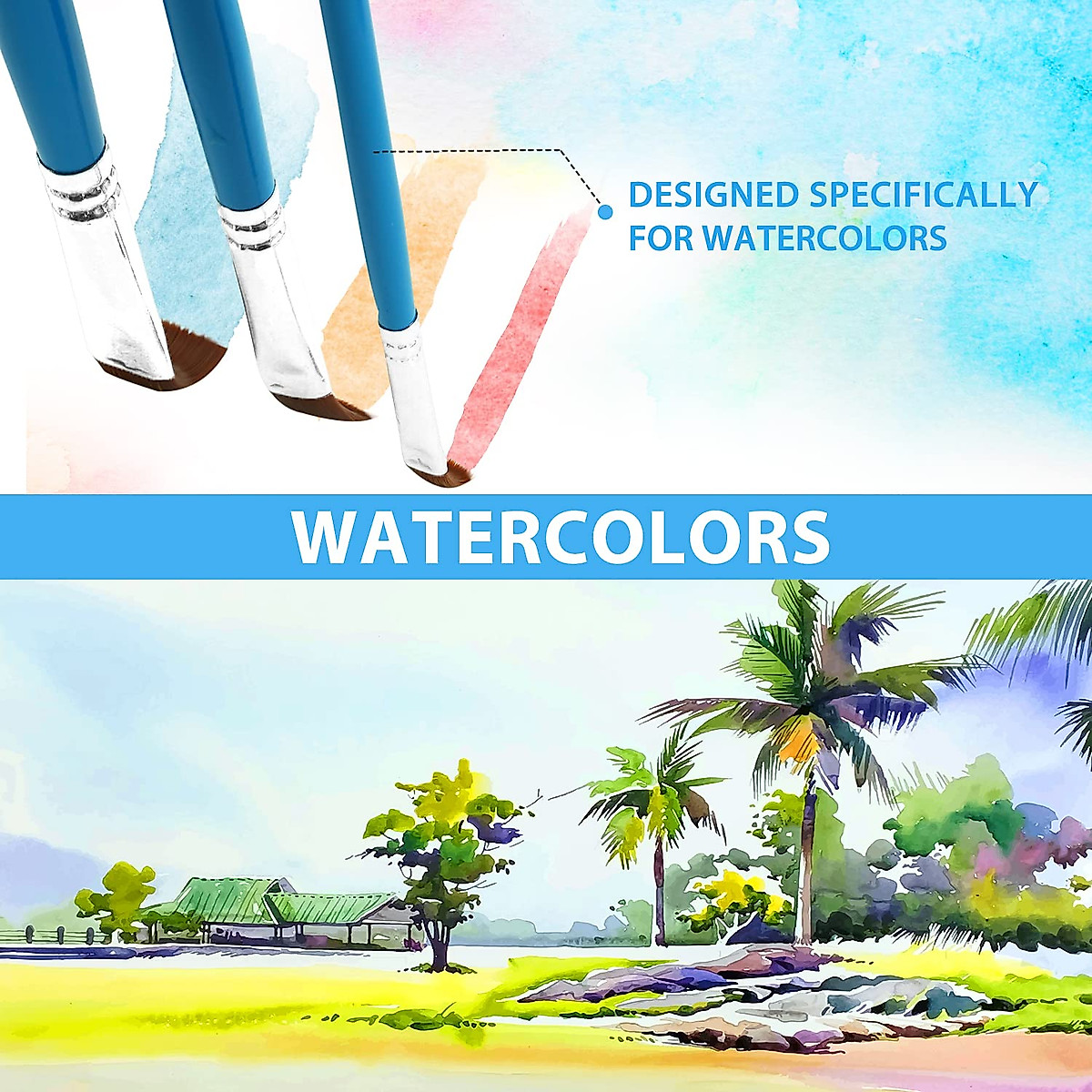 AUREUO Watercolor Paint Brush Set - 15 Nylon Painting Brushes, Sponge & Color Palette with a Pop-up Carrying Case as Paint Brush Holder for Beginner Watercolor Painting