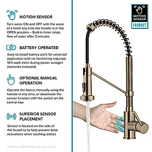 KRAUS Bolden Touchless Sensor Commercial Style 2-Function Single Handle Pull-Down Kitchen Faucet in Spot-Free Antique Champagne Bronze, KSF-1610SFACB