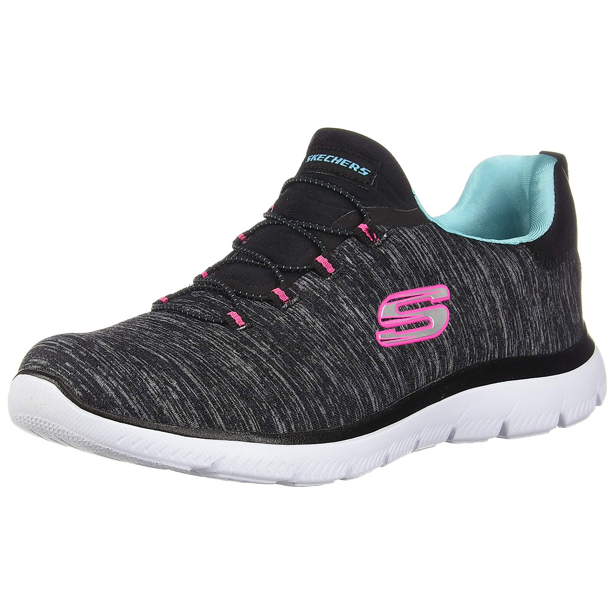 Skechers Women's Summits-Quick Getaway Sneaker, Black/Light Blue, 7.5 Wide