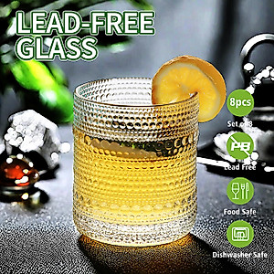 Lumkit Vintage Hobnail Driinking Glasses Set, Glassware Drinking Set of 8, 12 oz Highball Glasses & 10 oz Cocktail Glasses, Tumbler Glasses for Cocktails, Whiskey, Juice, Milk