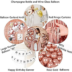 30th Birthday Decorations for Women - Rose Gold 30 Birthday Party Decoration for Her, Happy Birthday Banner, Balloon Arch ,Cake Topper, Foil Balloons and Sash for Girls Thirty Birthday Party Supplies