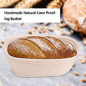Asixx Cane Proofing Basket, Handmade Unbleached Cane Banneton Proofing Basket Dough Bread Baking Kit Kitchen Storage Rack Banneton Basket (21 * 14 * 8cm)