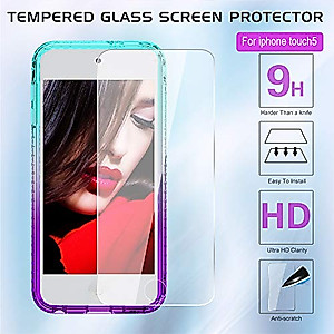 iPod Touch 7th Generation Case, iPod Touch Case 7th/ 6th/ 5th with [2 Pack] Screen Protector for Girls Kids, LeYi Glitter Bling Liquid Cute TPU Clear Phone Case for iPod Touch 7 6 5 (Teal/Purple)