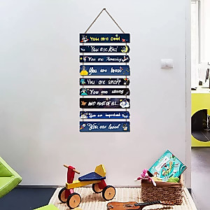 Outer Space Room Decor for Teen Boys Aesthetic, Cool Bedroom Wall Decor for Baby Boy, Navy Blue Kids Wall Art Signs, Fun Stuff Black Decorations for Nursery Bed Room Dorm Classroom Bathroom