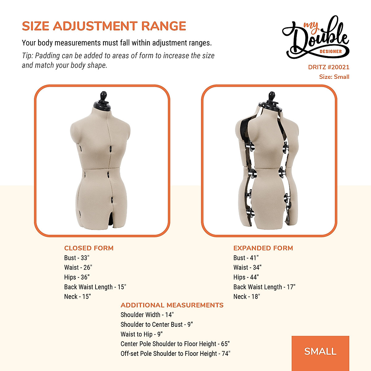 Dritz My Double Designer Adjustable Dress Form, Small