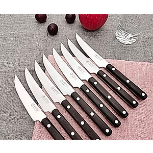 UMOGI Premium Steak Knives Set of 8 in Gift Box - Full Tang Wenge Wood Handle - HC German Stainless Steel, Straight Edge Non Serrated 4.5''Dinner Knife, Kitchen Tableware Knives Cutlery Set