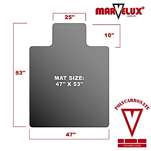 Marvelux Heavy Duty Polycarbonate Office Chair Mat for Hardwood Floors 47" x 53" | Transparent Hard Floor Protector with Lip | Multiple Sizes