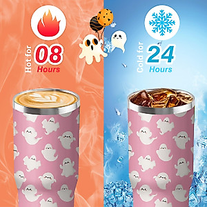 wxmbdzq 30 oz Halloween Tumbler Insulated Stainless Steel - Spooky Goth Ghost Travel Coffee Cup & Water Bottle, Witchy Goth Decor - Cute Ghost Gift For Mom, Dad, Sister - Spirit Halloween Cup, Pink