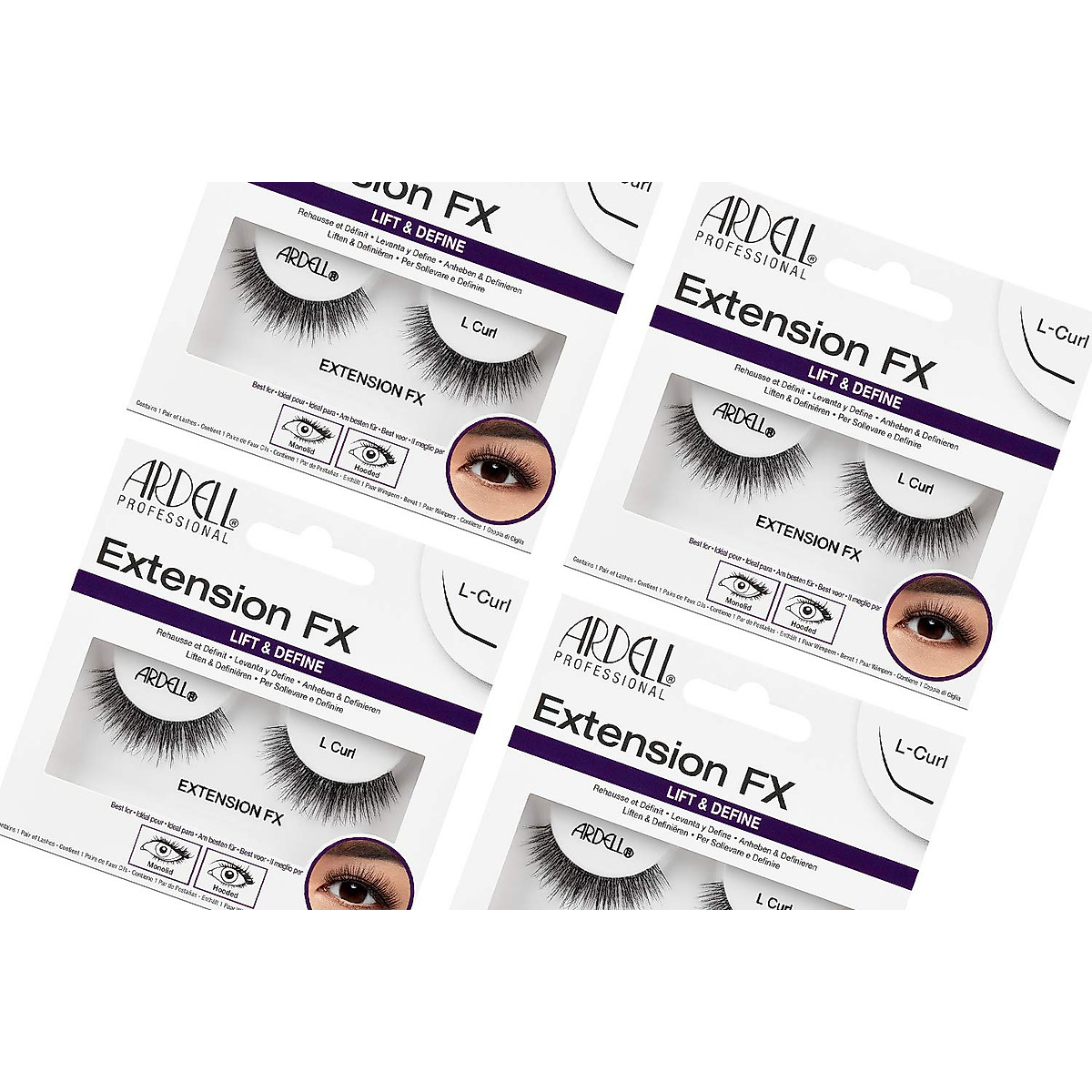 Ardell Extension FX L Curl False Eye Lashes to Lift & Define Eyes, 4 pack