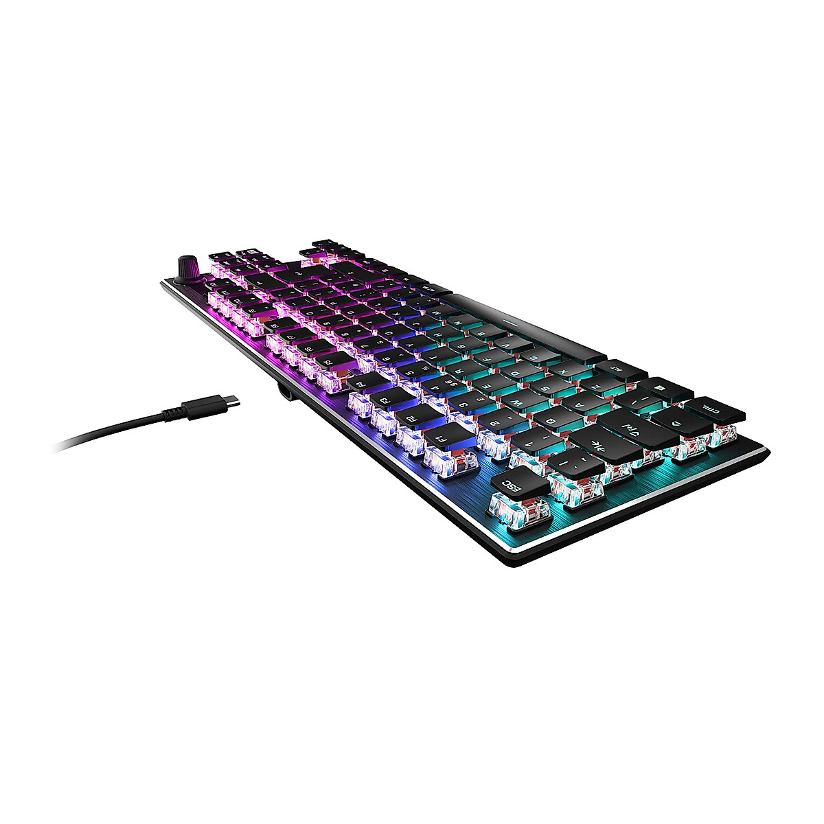 Roccat Vulcan TKL (UK Layout) Mechanical PC Gaming Keyboard, Tenkeyless, Linear Titan Switch, Per-Key AIMO RGB Lighting, Anodized Aluminum Top Plate and Detachable USB-C Cable, Black