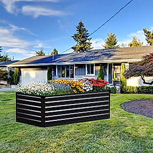 Raised Garden Bed, Galvanized Raised Garden Beds Outdoor for Vegetables Flowers Herbs, Steel Large Deep Root Planter Box, Tall Raised Garden Bed Kit with 1Pc Gloves and Metal Fix Stake, Black 6×3×2FT