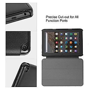 MOSISO Case Compatible with Kindle Fire 7 Tablet 12th Generation 2022 Release, Slim Shell PU Leather Trifold Back Protective Smart Stand Cover with Auto Sleep/Wake Function, Black