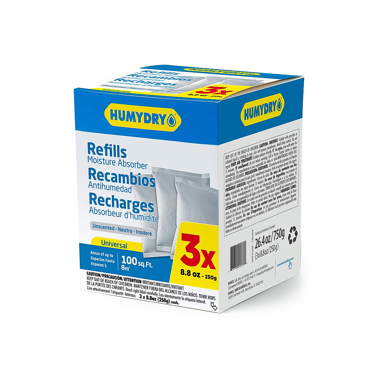 HUMYDRY USA250X3RC12 Unscented Moisture Absorber Refill, 8.8-Ounce, 3-Pack