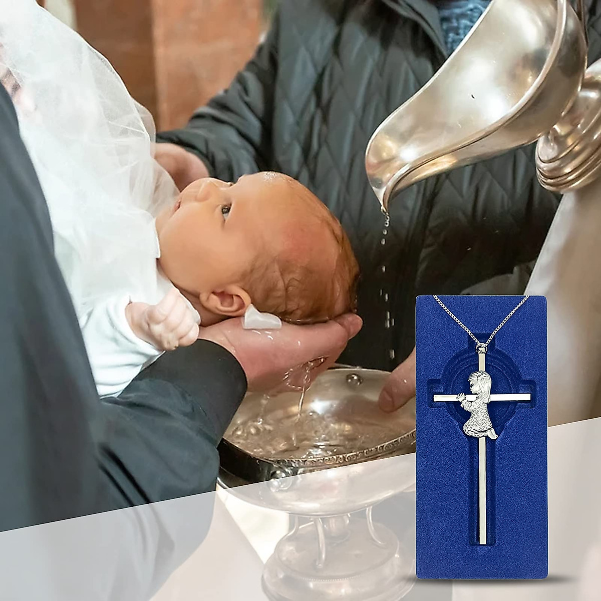 Wall Cross Baptism Gifts Baptism 1st Holy Communion Christening Decoration Silver Baby Wall Cross Baptism Gifts for Girl Baptism, Baby Shower, Birthday, Silver Cross with Praying Girl