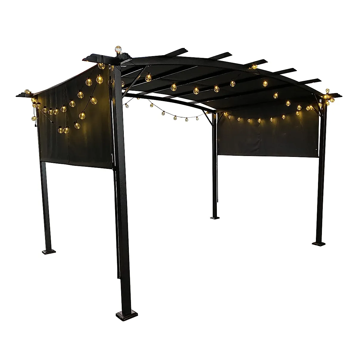 CLGrich 12’ X 9’ Outdoor Retractable Pergola Canopy,Metal Frame Grape Gazebo & Canopy Cover, Outdoor Steel Pergola Gazebo with Retractable Canopy Shades, Ideal for BBQ, Party, Beach and More