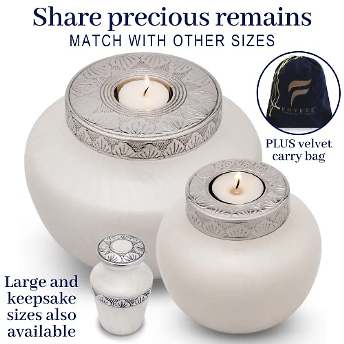 FOVERE – Small Decorative Urns for Human Ashes – White Ashes Keepsake Urn with Candle Holder – 100% Handmade Decorative Cremation Urns for Males and Females. Pet Urn for Dogs Ashes and Cats