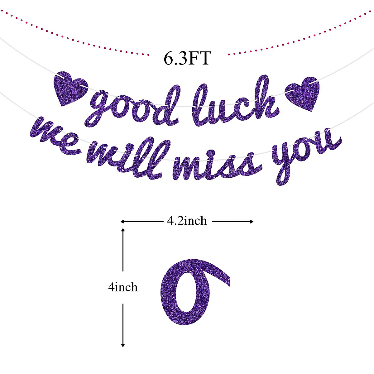 Purple Glitter Good Luck We Will Miss You Banner, Farewell Party Decorations, Graduation/Going Away/Retirement Party Decorations Supplies