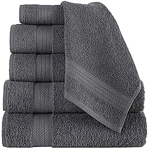 REGAL RUBY, 6 Piece Towel Set, 2 Bath Towels 2 Hand Towels 2 Washcloths, Soft and Absorbent, 100% Turkish Cotton Towels for Bathroom and Kitchen Shower Towel, Grey