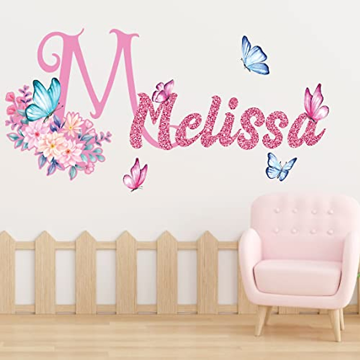 Kyle Cornhole Custom Name & Initial Letter Wall Decal - Flowers Butterfly Stickers for Girls Bedroom Flower WallPersonalized Room Baby Nursery Decals Butterflies ations Gold Letters, Green