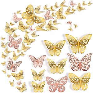 Nelotaor 72 Pcs Butterfly Wall Decor, 3 Styles 3 Sizes 3D Butterfly, Gold and Rose Gold Butterfly, Wedding Decorations, Birthday Party Decorations, Girls Bedroom Decoration(72 Pcs, Gold and Rose Gold)