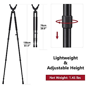 Trakiom Bipod Shooting Sticks for Hunting， Shooting Bipod for Hunting, Adjustable Bipod Shooting Rest, Rifle Bipod with 360° Rubber V Yoke Rest, Twist Lock, Lightweight Aluminum Frame and Spike Feet
