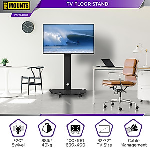 ProMounts Mobile TV Stand for 32" to 72" LCD LED Flat/Curved Panel TVs, ± 20° Swivel TV Cart Holds Up to 88lbs, Portable TV Stand with Max Vesa 600x400mm, TV Rolling Stand for Office/Home (Black)