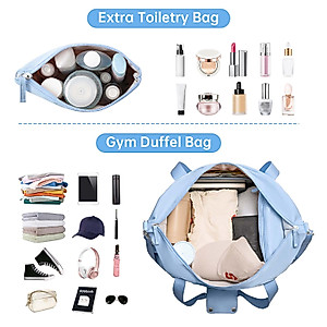 ETRONIK Gym Bag for Women, Personal Item Travel Bag with Shoes Compartment, Weekender Overnight Duffel Bag with Wet Pocket & USB Charging Port, Carry On Bag for Women, Travel, Gym, Weekend (Blue)