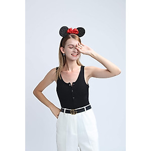 FANYITY Mouse Ears, 2 Pcs Mice Ear Costume Headbands Hair Band for Christmas Party (Red&Black)