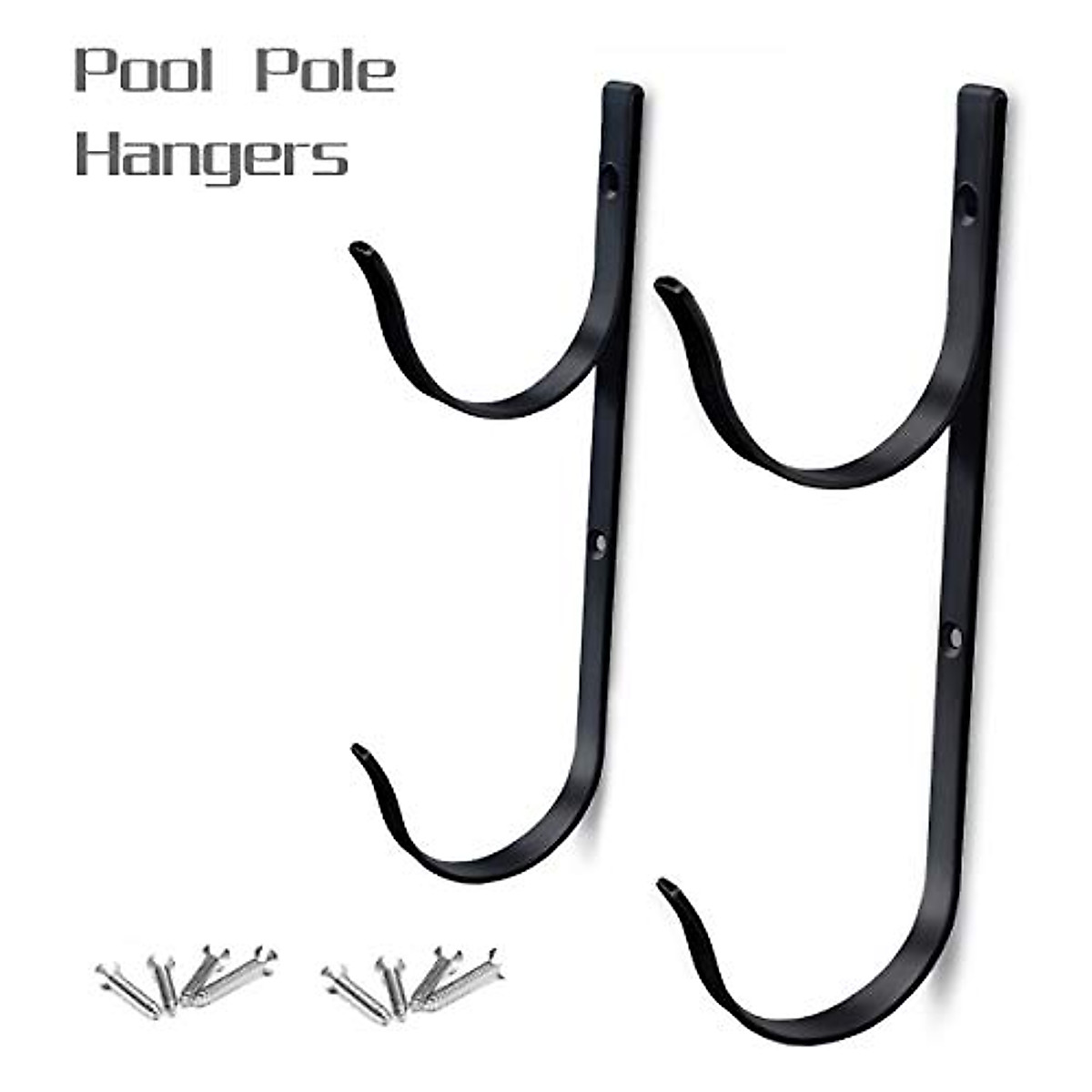 2 Pcs Set Pool Pole Hangers Heavy Duty Black Aluminium Holder with Screws Perfect Hooks for Swimming Pool Telescopic Poles Skimmers Nets Brushes Vacuum Hose Garden Equipment Outdoor Supplies