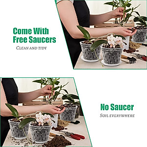 lanccona Orchid Pots- 2 Each of 4, 5, 6 and 7 inch- 8 Pots and Saucers, Orchid Pots with Holes and Clear Plastic Orchid Pots for Repotting