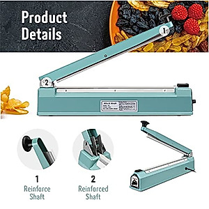 Flexzion Impulse Sealer 16 Inch (400mm) 500W Heat Sealer Machine with Adjustable Heating Mode, No Warm Up Needed, Portable Bag and Seal Impulse with Replacement Element Grip and Teflon Tape